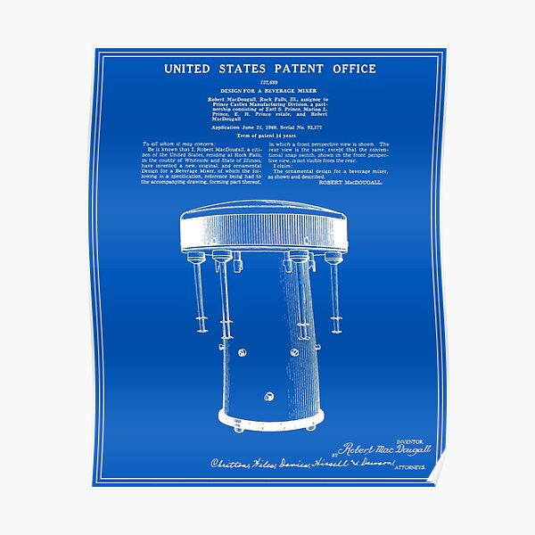 "Milkshake Machine Patent - Blueprint" Poster by FinlayMcNevin | Redbubble