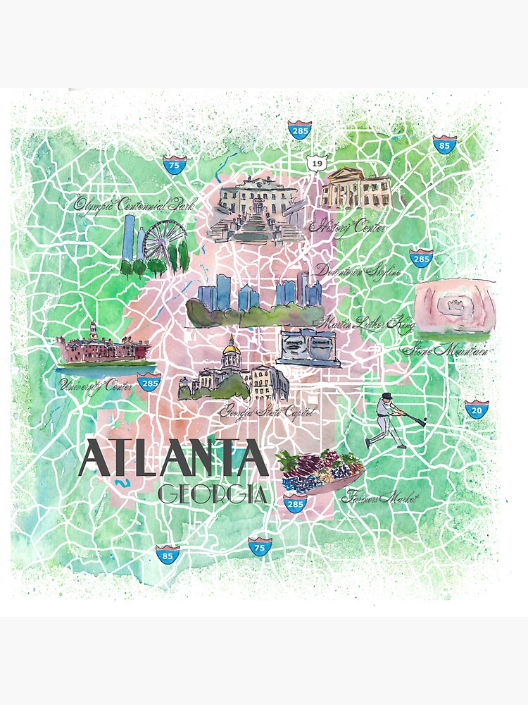 Pegatina «Mapa ilustrado de Atlanta, Georgia, Estados Unidos con los ...