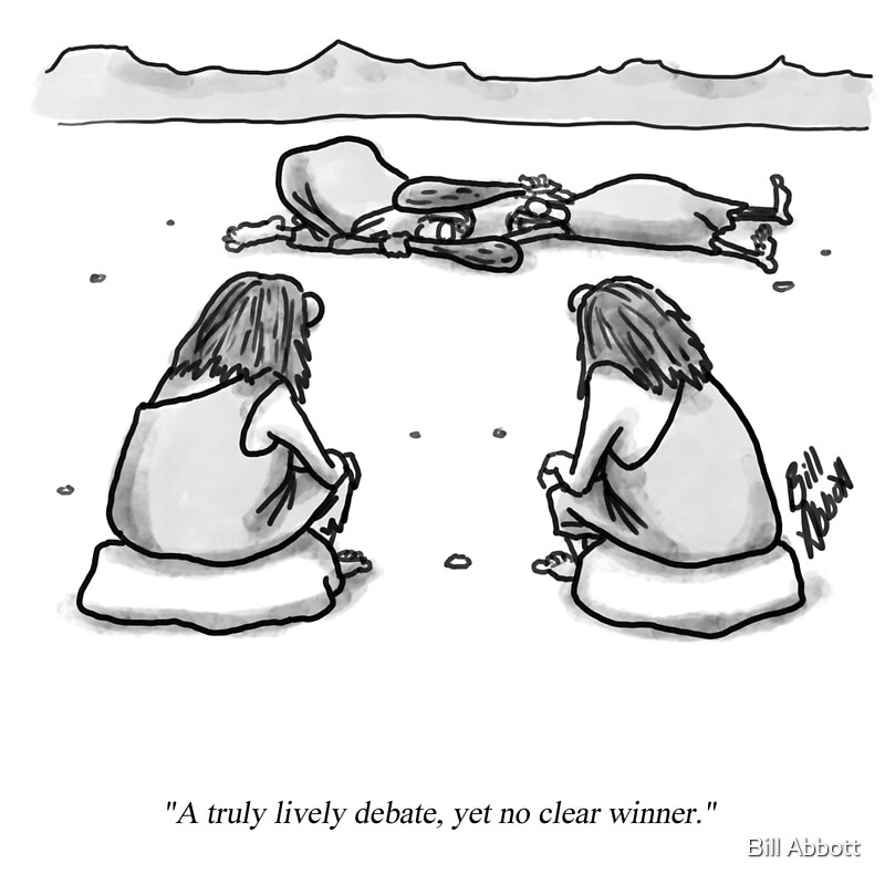 "Funny Caveman Political Debate Cartoon Humor" by Bill Abbott | Redbubble