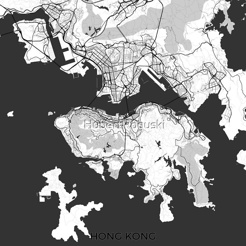 "Hong Kong Map Gray" by HubertRoguski | Redbubble