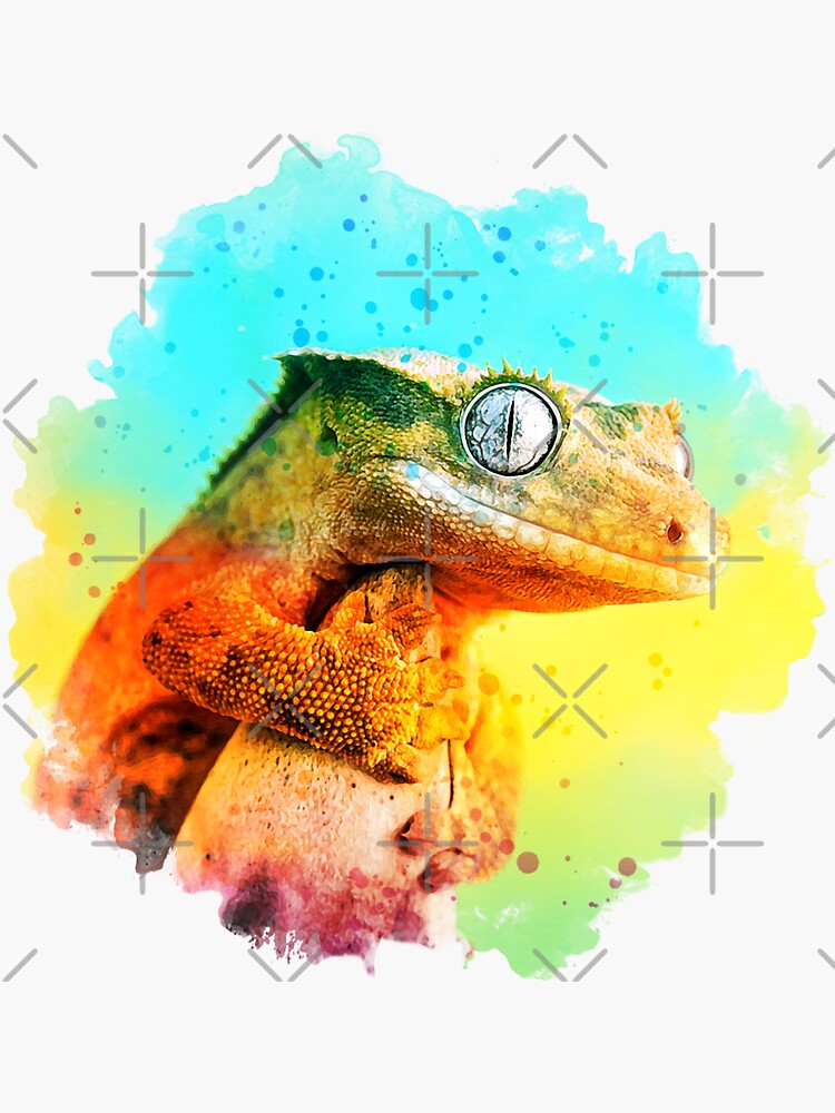 "Crested Gecko Reptile Keeper Lizard Watercolor" Sticker for Sale by ...