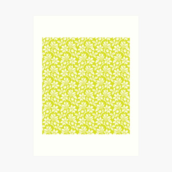 "Chartreuse Vintage Wallpaper Style Flower Patterns" Art Print by ...