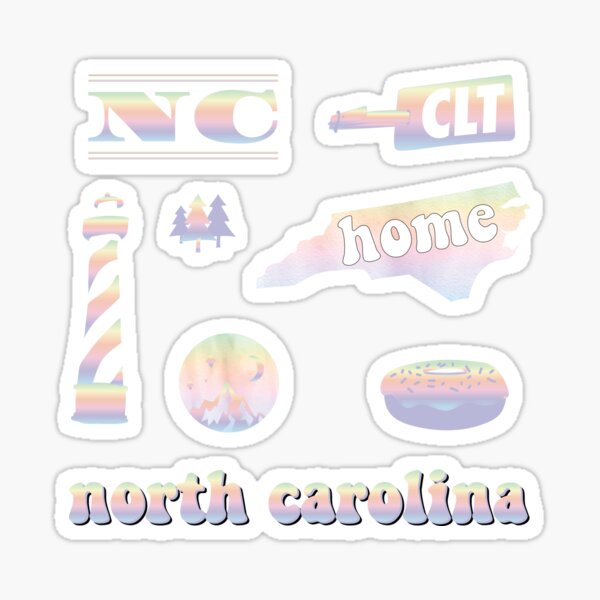 "Pastel Rainbow Watercolor North Carolina US State Sticker Pack ...