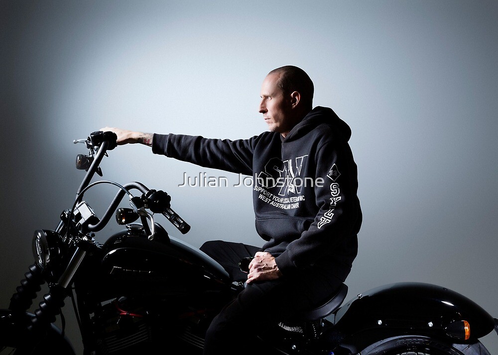 "Julz the Artist on motorcycle" by Julian Johnstone | Redbubble