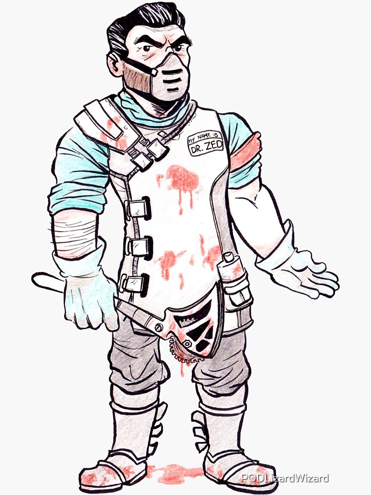 "Dr Zed Sketch - Borderlands" Sticker by PODLizardWizard | Redbubble