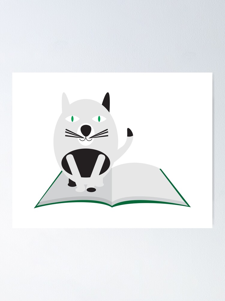 "Cartoon Cat Sitting on an Open Book" Poster by sigdesign | Redbubble