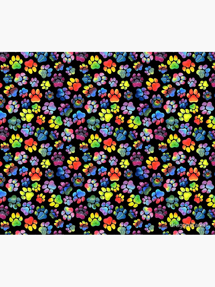 "Rainbow Paw Prints Watercolor on Black" Throw Blanket for Sale by ...
