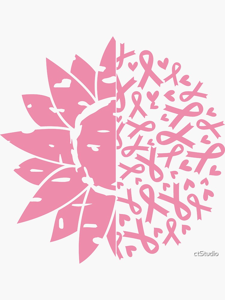 "Split Sunflower Breast Cancer Awareness Ribbon Mandala" Sticker for ...