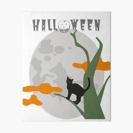 "Spooky Halloween Night Full Moon And Black Cat" Art Board Print for ...
