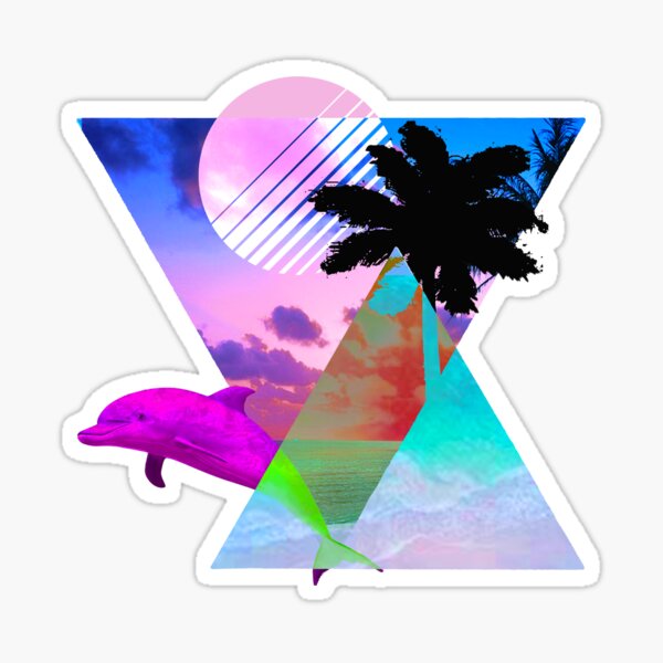 "Vaporwave Dolphin 80's hypnotic Sunset scene" Sticker by D-C-Designs ...