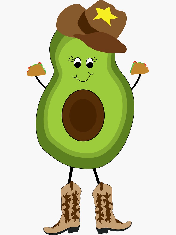 "Avocado holding taco with cowboy hat and boots" Sticker for Sale by ...
