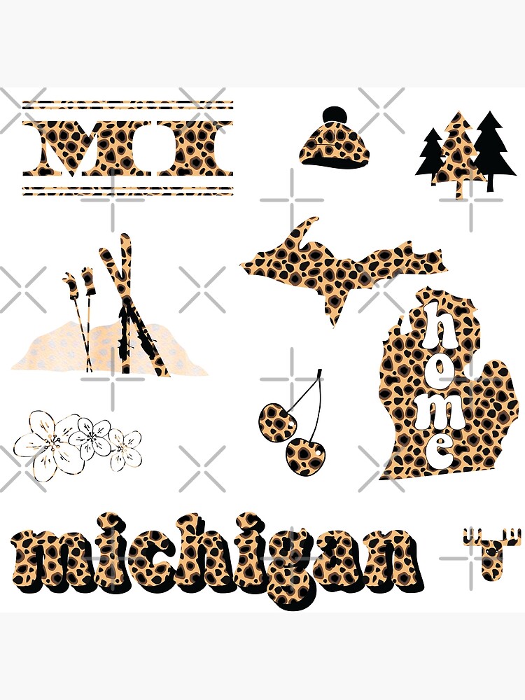 "Cheetah Animal Print Watercolor Michigan US State Sticker Pack" Poster ...