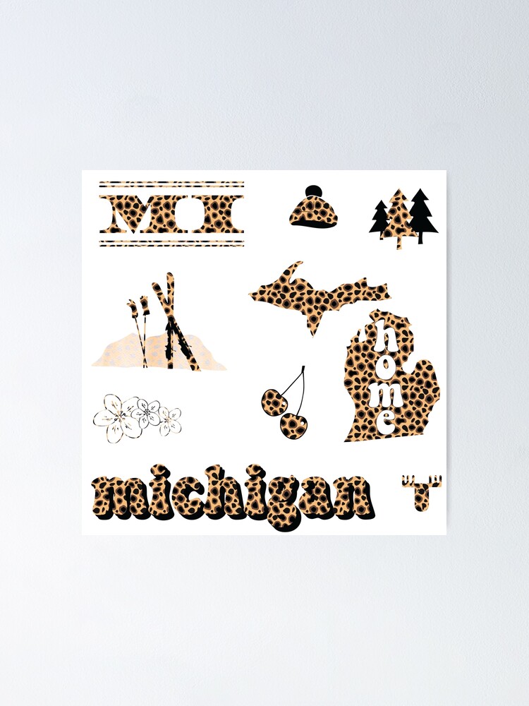 "Cheetah Animal Print Watercolor Michigan US State Sticker Pack" Poster ...