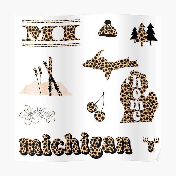 "Cheetah Animal Print Watercolor Michigan US State Sticker Pack" Poster ...