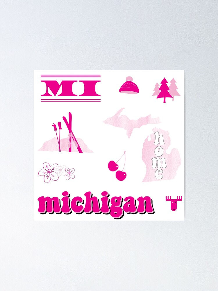 "Hot Pink Watercolor Michigan US State Sticker Pack" Poster by The ...