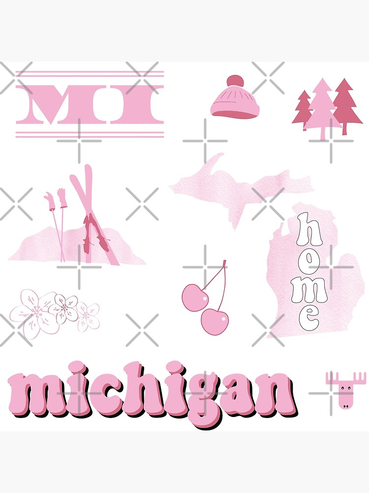 "Pink Watercolor Michigan US State Sticker Pack" Photographic Print for ...