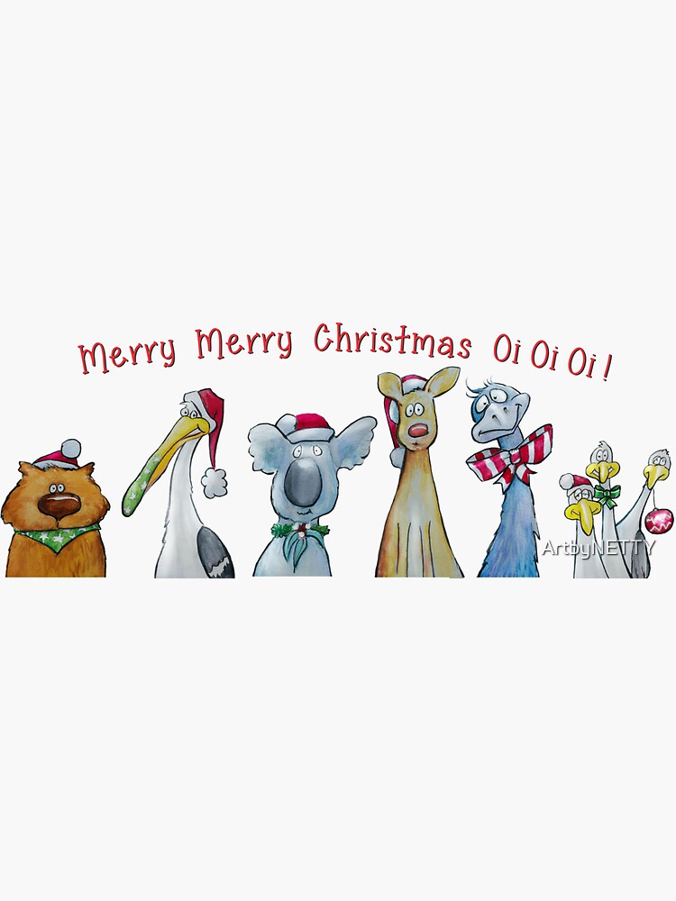 "Aussie Bush Christmas Friends" Sticker for Sale by ArtbyNETTY | Redbubble