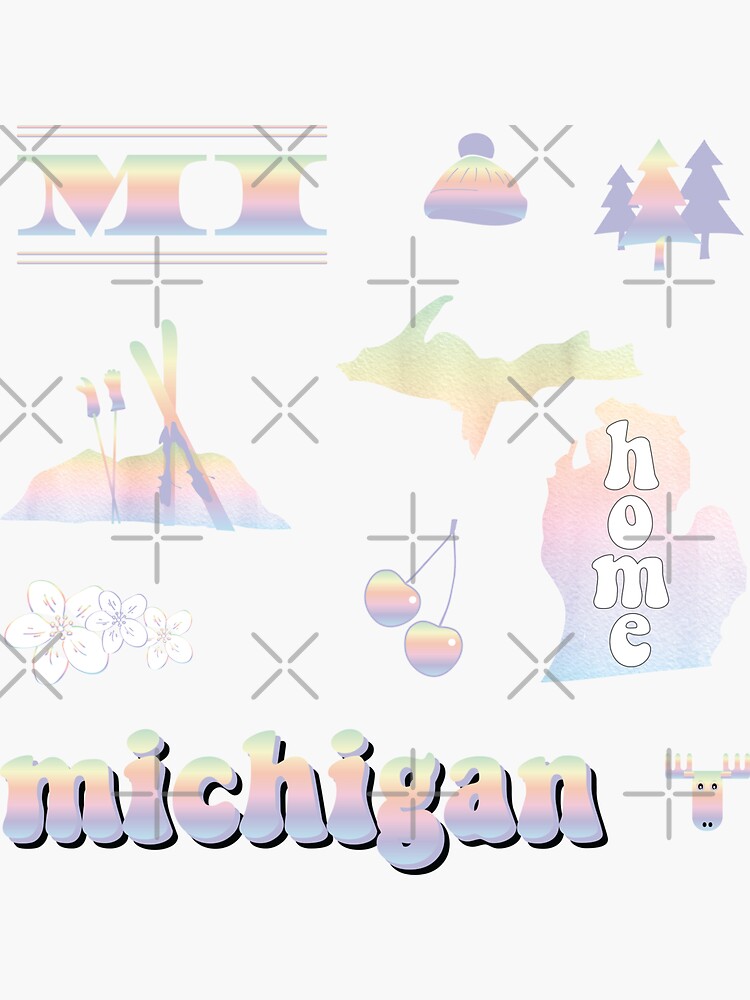 "Pastel Rainbow Watercolor Michigan US State Sticker Pack" Sticker for ...