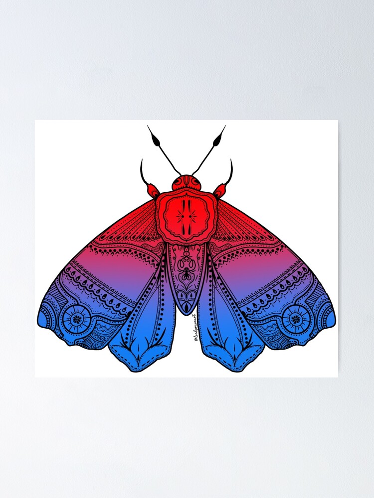 "Bohemian Tribal Henna Moth- Red and Blue Ombré " Poster by ...
