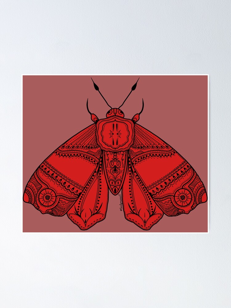 "Bohemian Tribal Henna Moth- Red" Poster by LordGraceArt | Redbubble