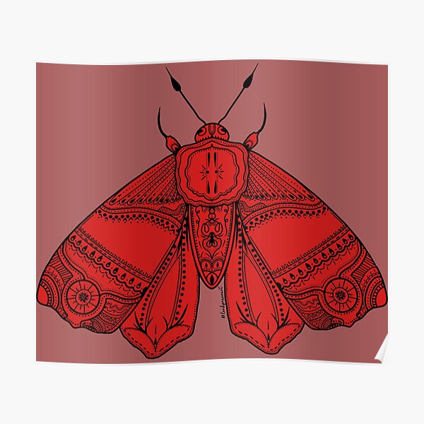 "Bohemian Tribal Henna Moth- Red" Poster by LordGraceArt | Redbubble