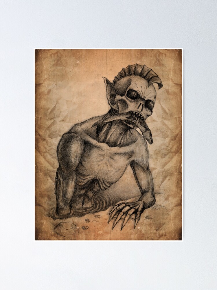 Poster « Drowner Fantasy Monster Antique croquis au crayon sur vieux ...