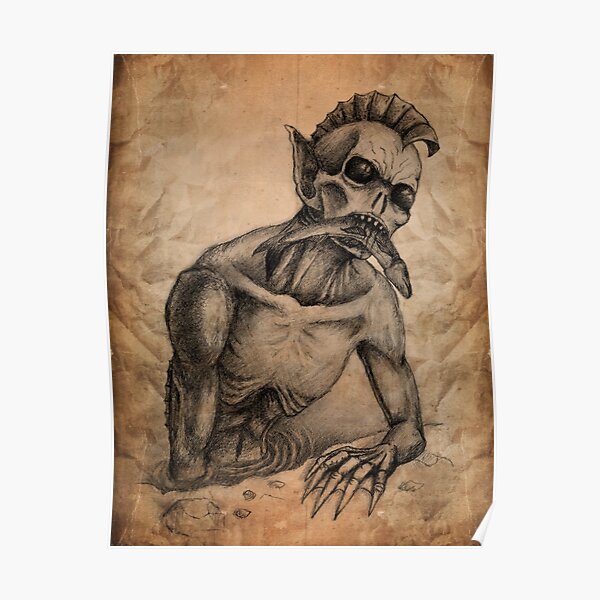 Poster « Drowner Fantasy Monster Antique croquis au crayon sur vieux ...