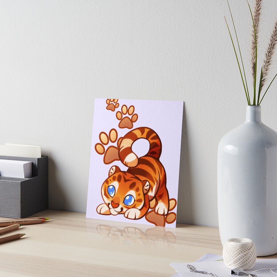 "Adorable chibi golden tiger digital drawing with paw prints" Art Board ...
