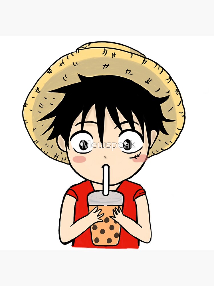 "Chibi luffy with boba " Sticker for Sale by Mewspeak | Redbubble