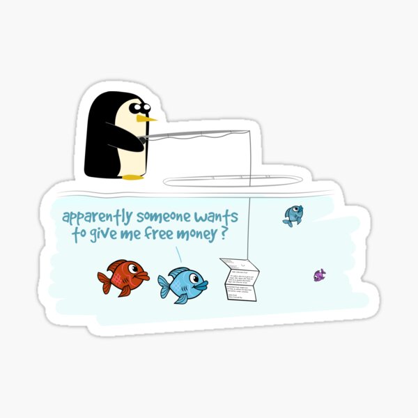 "Penguin phishing, funny comic pun design." Sticker by Kam-designs ...