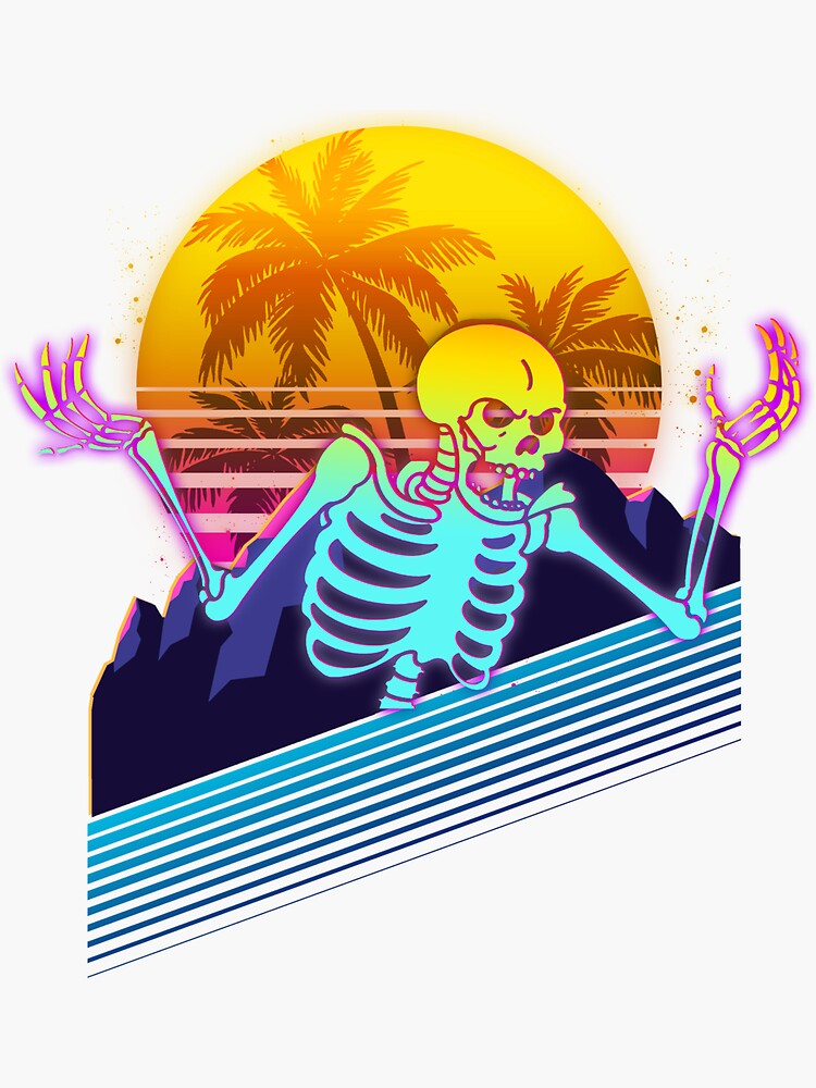 "Retro Vaporwave Spooky Scary Skeleton Meme" Sticker for Sale by ...