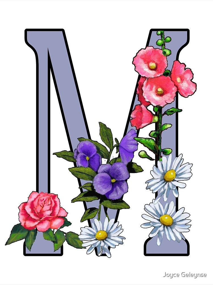 "Letter M, Initial, Monogram, Alphabet, Pink and White Flowers" Art ...