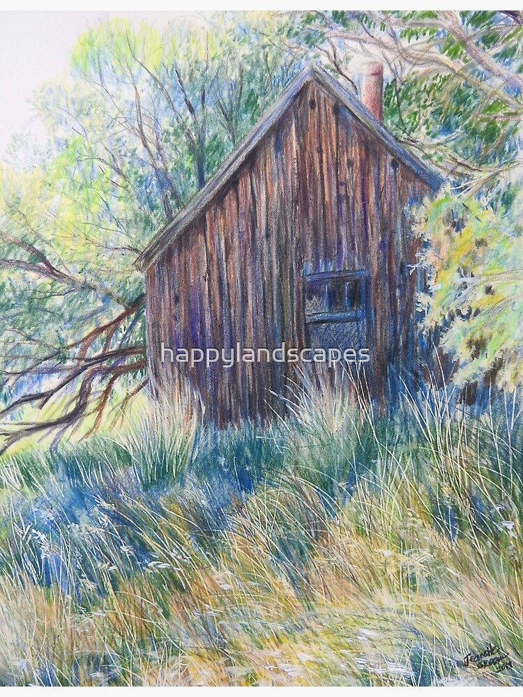 "old shack in the mountains, colored pencil drawing" Poster for Sale by ...