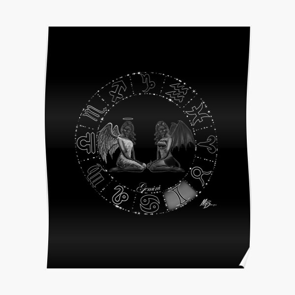 "Gemini Zodiac the Twins Angel, Devil character graphic with star ...