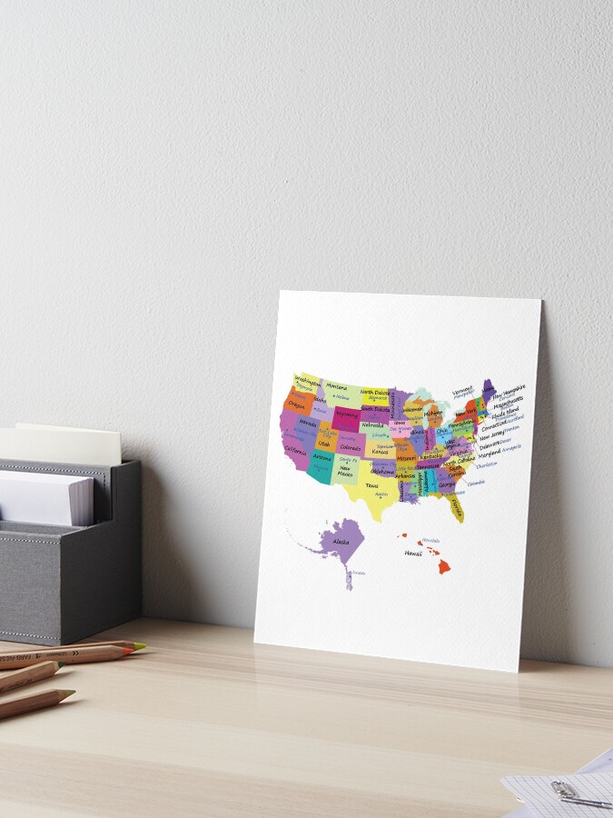 "USA map with states and capital cities " Art Board Print for Sale by ...