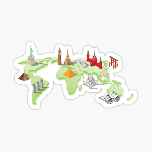 "3D World Famous Landmarks Map Touristic attractions" Sticker for Sale ...