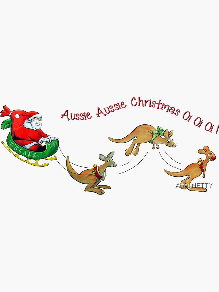 "Santa in Australia with Kangaroo Sleigh" Sticker for Sale by ...