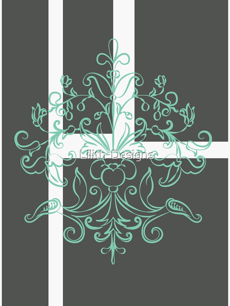 "Modern grey squares mint green flourish damask element " Sticker for ...