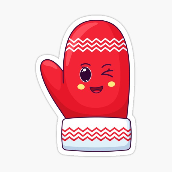 "Cartoon Kawaii Right Santa Mitten with Winking Face" Sticker for Sale ...