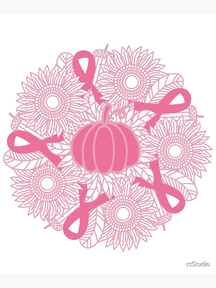 "Sunflower Pumpkin Breast Cancer Awareness Ribbon Mandala" Poster for ...