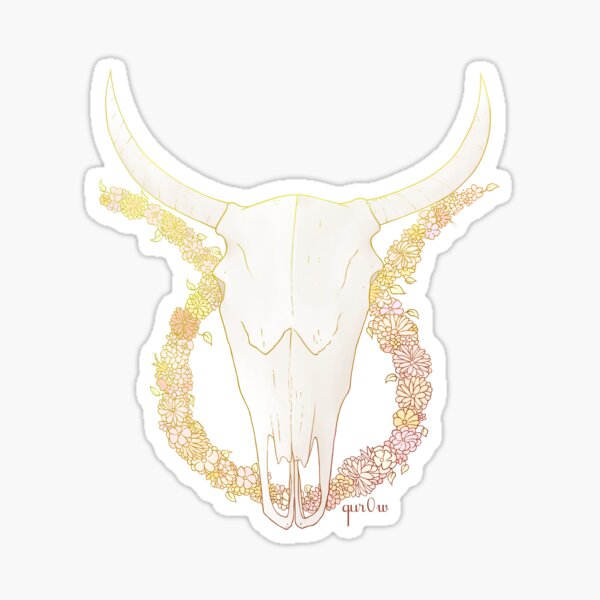 "Taurus Skull - Full Colour" Sticker by Qur0w | Redbubble