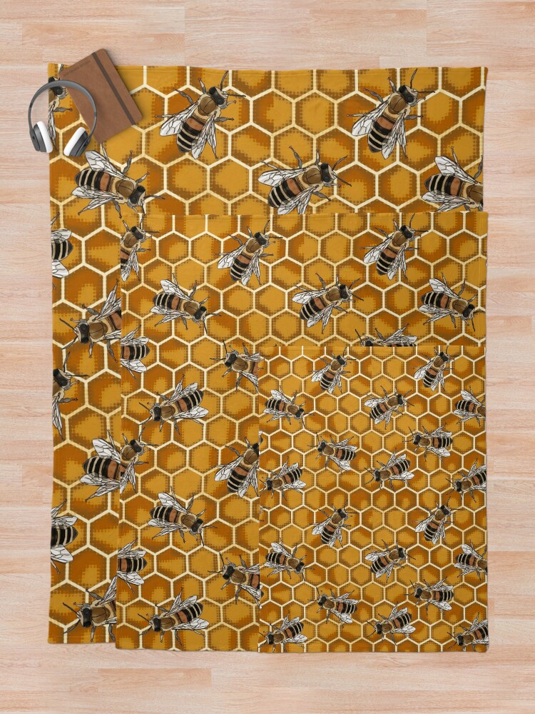 "Busy Bees at the Honeycomb Beehive" Throw Blanket by BeeFoxTree ...