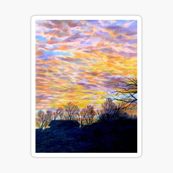 "sunset silhouette, colored pencil drawing" Sticker by happylandscapes ...