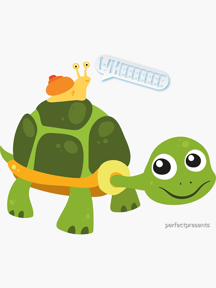 "Cute Snail Riding on Turtle Yelling Whee Animals" Sticker for Sale by ...