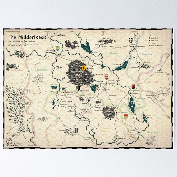 "The Midderlands Hex Map (Parchment Version)" Poster for Sale by ...