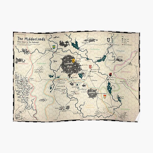 "The Midderlands Hex Map (Parchment Version)" Poster by glynnseal ...