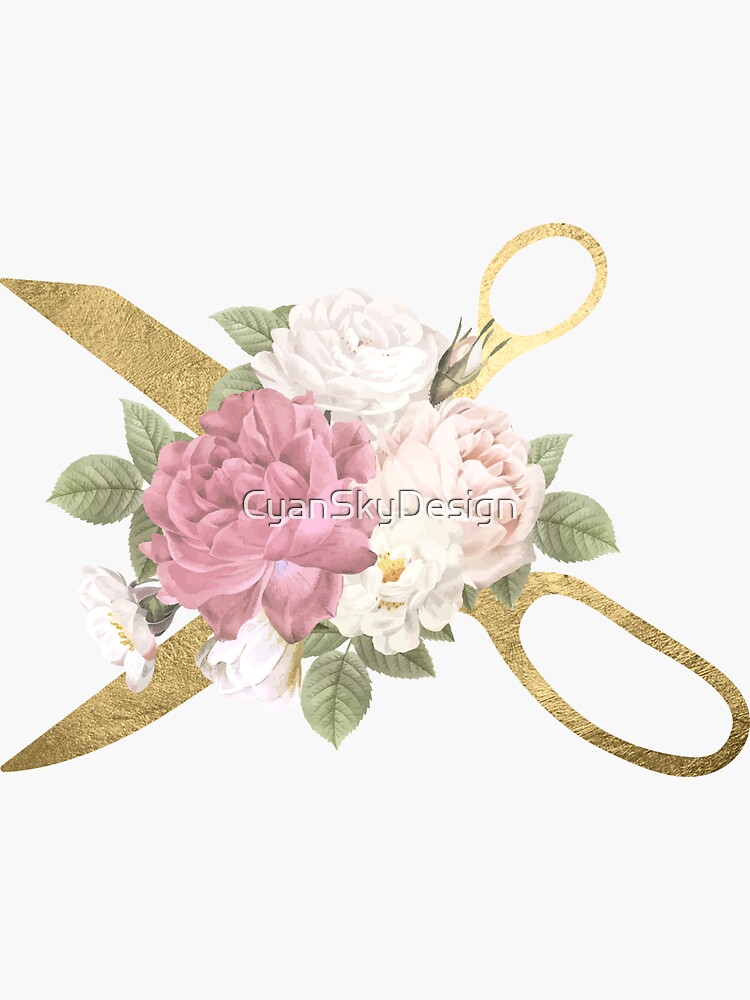 "Elegant Floral Faux Gold Craft Scissors" Sticker by CyanSkyDesign ...