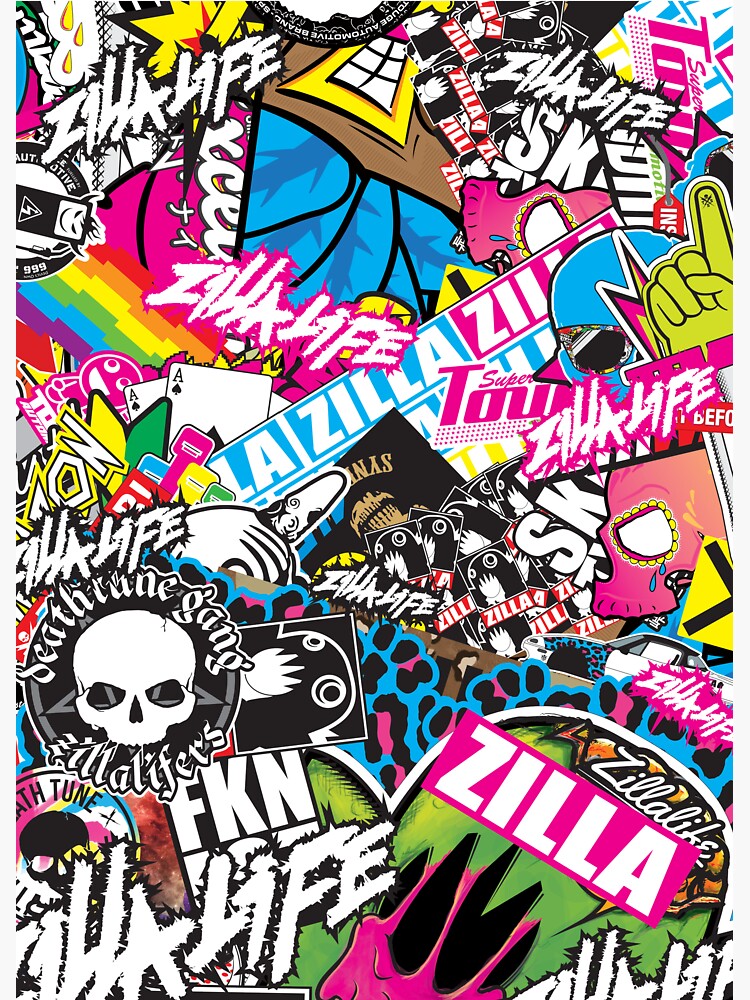 "STICKER BOMB PRINT" Sticker for Sale by deathtunejdm | Redbubble
