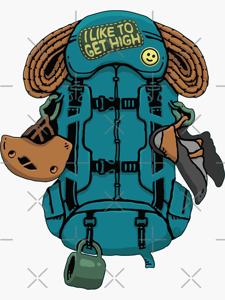 "Climbing Backpack and Gears | I Like to Get High" Sticker for Sale by ...