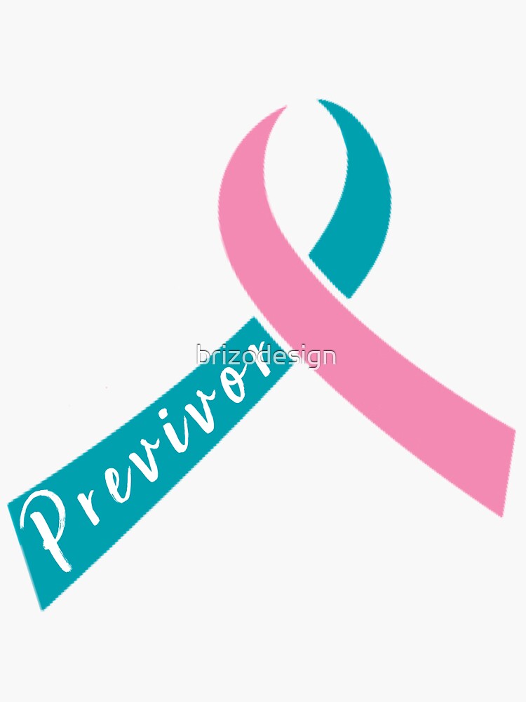 "Previvor Pink Teal Ribbon" Sticker by brizodesign | Redbubble